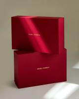 China Luxury Red Satin Gift Box Set with Custom Gold Foil Printing - Stackable Design with Reinforced Edge Protection for sale