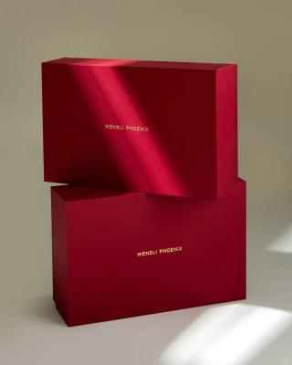 China Luxury Red Satin Gift Box Set with Custom Gold Foil Printing - Stackable Design with Reinforced Edge Protection for sale