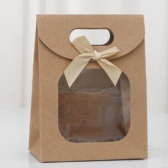 China Window Handbag Transparent Gift Bag 16×12×6cm to 26×19×9cm Kraft Paper Packaging with Custom Printing for sale
