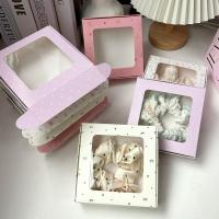 China Custom Cardboard Windowed Scrunchie Gift Boxes 5x5x4.3cm Aircraft Style for Hair Ties for sale