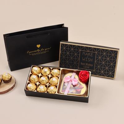 China Custom Chocolate Gift Box with Gold Foil & Matching Bag - Reinforced Eco-Friendly Cardboard for Valentine's Day & Holiday Packaging for sale