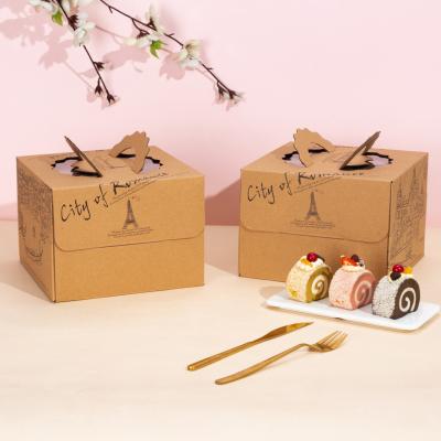 China Kraft Paper Cake Box 4-14 Inch Disposable Bakery Packaging with Handle City Skyline Pattern Eco Friendly for sale