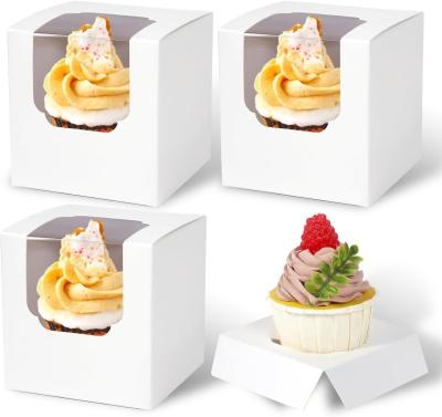 China Kraft Paper Handheld Cupcake Box 9x9x9cm with Transparent Window for Bakery Packaging for sale