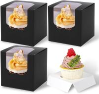 China Kraft Paper Handheld Cupcake Box 9x9x9cm with Transparent Window for Bakery Packaging for sale