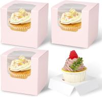 China Kraft Paper Handheld Cupcake Box 9x9x9cm with Transparent Window for Bakery Packaging for sale