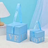 China Custom Dual Color Sky Earth Gift Box Set Pink Blue Silver Embossing Cosmetic Packaging 2 Sizes for sale