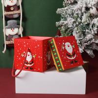 China Christmas Santa Face Apple Gift Box Set Red Paper Packaging with Carry Handle Sturdy Custom Size Gift Box for sale