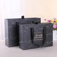 China Custom Gold Foil Logo Black Marble Gift Box & Bag Set Drawer Style Packaging for Apparel Premium Gifts UV Print for sale