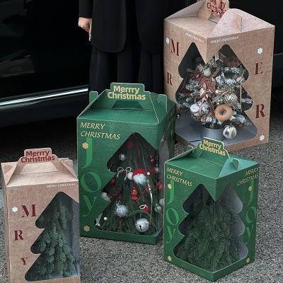 China Christmas Tree Display Gift Box Transparent Window Carry Handle Holiday Packaging Festive Box for sale