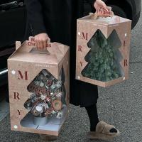 China Christmas Tree Display Gift Box Transparent Window Carry Handle Holiday Packaging Festive Box for sale