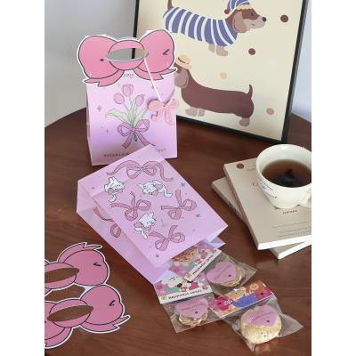 China Custom Pink Cat Self Standing Paper Bags for Baked Goods Candy Cookies Gifts for sale