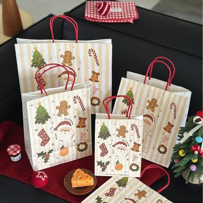 China Custom Kraft Paper Christmas Gift Bags 15x8x21cm Cartoon Design for Holiday Gifts and Baked Goods for sale