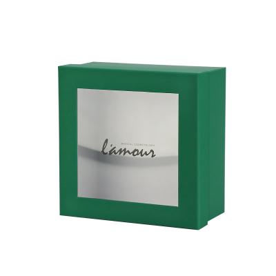 China Custom Square Gift Box with Lid Window 20x20x11cm Kraft Paper Cosmetic Packaging for sale