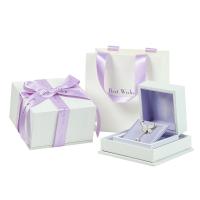 China Minimalist White Square Jewelry Gift Box Hardboard with Purple Satin Bow Custom Size for sale