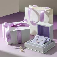 China Minimalist White Square Jewelry Gift Box Hardboard with Purple Satin Bow Custom Size for sale