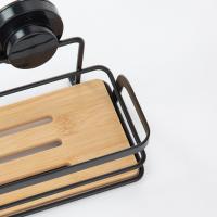 China Black Bamboo Bathroom Shower Rack With Easy-Lock Suction Wall Mounted Basket Shelf for sale