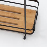 China Black Bamboo Bathroom Shower Rack With Easy-Lock Suction Wall Mounted Basket Shelf for sale