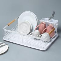 China Metal Kitchen Bowl Drying Dish Rack With Detachable Plastic Drip Tray Customized Logo for sale
