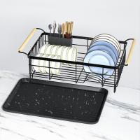 China Multifunctional Bamboo Steel Dish Drainer Basket  , Kitchen Plate Rack for sale
