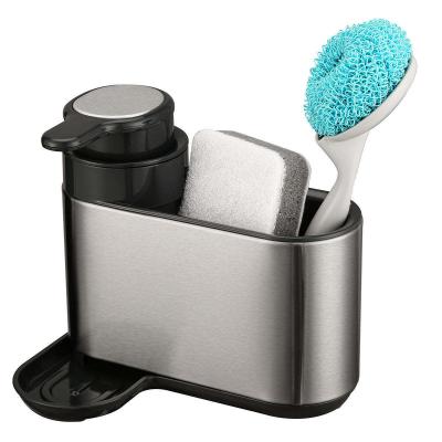 China Stainless Steel Kitchen Sink Organiser Rack With Fluid Pump And Sponge Holder for sale