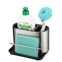 China Stainless Steel Kitchen Sink Organiser Rack With Fluid Pump And Sponge Holder for sale