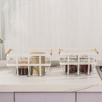 China Home Kitchen Decorative White Metal Wire Storage Basket with Wood Handle for sale