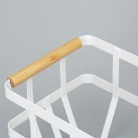 China Home Kitchen Decorative White Metal Wire Storage Basket with Wood Handle for sale