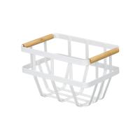 China Home Kitchen Decorative White Metal Wire Storage Basket with Wood Handle for sale