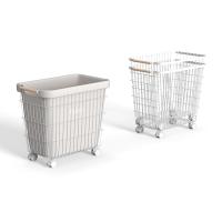 China Home Rectangle Iron Metal Wire Laundry Basket with Bamboo Handle and Wheels for sale
