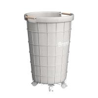 China Round Iron Metal Laundry Cart With Wheels And Bamboo Handle Big Capacity for sale