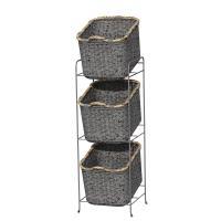 China 3 Tiers Japanese Bathroom Organizer Storage Rack With Woven Baskets for sale
