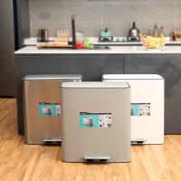 China Home Kitchen Stainless Steel Foot Pedal Waste Bin 56L Capacity Soft Close Inner Bucket for sale