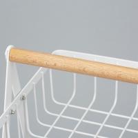 China Countertop Wood Handle Iron 2 Tier Wire Fruit Basket For Kitchen Organization for sale