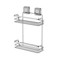 China Stainless Steel Bathroom Shower Caddy , Double Layer Suction Cup Tray Rack for sale