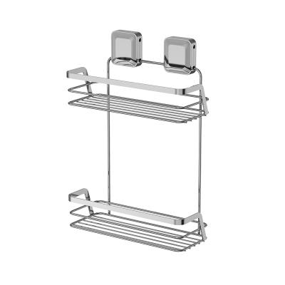 China Stainless Steel Bathroom Shower Caddy , Double Layer Suction Cup Tray Rack for sale