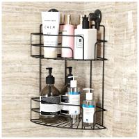 China Double Layer Suction Cup Iron Wire Rack The Ultimate Bathroom Corner Storage Solution for sale