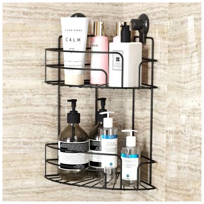 China Double Layer Suction Cup Iron Wire Rack The Ultimate Bathroom Corner Storage Solution for sale