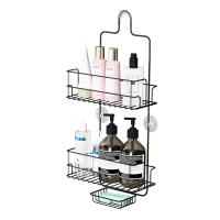 China Sustainable 2 Tier Iron Wire Rack Bathroom Shelf with Hooks and Hanging Design for sale