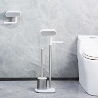 China Stainless Steel Bathroom Toilet Brush And Roll Holder Set OEM Free Standing for sale