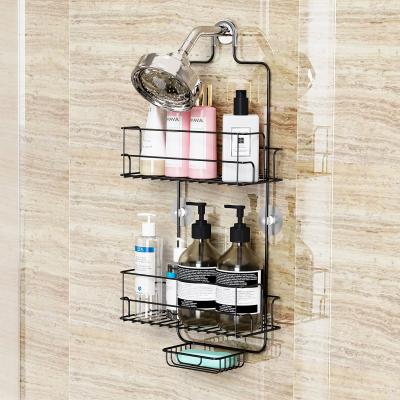 China Sustainable 2 Tier Iron Wire Rack Bathroom Shelf with Hooks and Hanging Design for sale