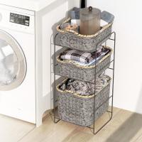 China 3 Tiers Japanese Bathroom Organizer Storage Rack With Woven Baskets for sale