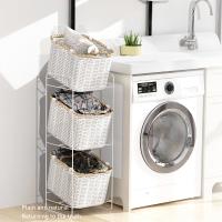 China 3 Tiers Japanese Bathroom Organizer Storage Rack With Woven Baskets for sale