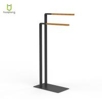 China HEATED Black Bamboo Bathroom Towel Stand Metal Towel Rack for sale
