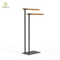 China HEATED Black Bamboo Bathroom Towel Stand Metal Towel Rack for sale