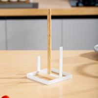 China Disassembly Wire Bamboo Kitchen Paper Roll Holder Restaurant Paper Towel Holder Steel Kitchen Tissue Holder for sale