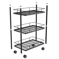 China 3 Tier Rolling Utility Cart With Wheels Multifunctional Metal Storage Cart Organizer Adjustable Trolley Cart With Handle for sale