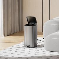 China Silver 28L Stainless Steel Soft Close Square Pedal Trash Bin For Living Room Office Style Rolling Cover Type for sale