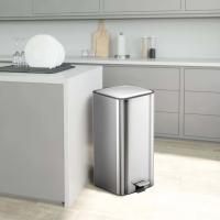 China Silver 28L Stainless Steel Soft Close Square Pedal Trash Bin For Living Room Office Style Rolling Cover Type for sale