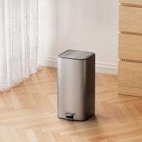 China Rolling Cover Type 28L Stainless Steel Soft Close Square Pedal Trash Bin Foot Pedal Design For Living Room Office for sale