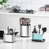China Stainless Steel Kitchen Utensil Holder For Countertop Standing Type Flatware Organizer Caddy for sale